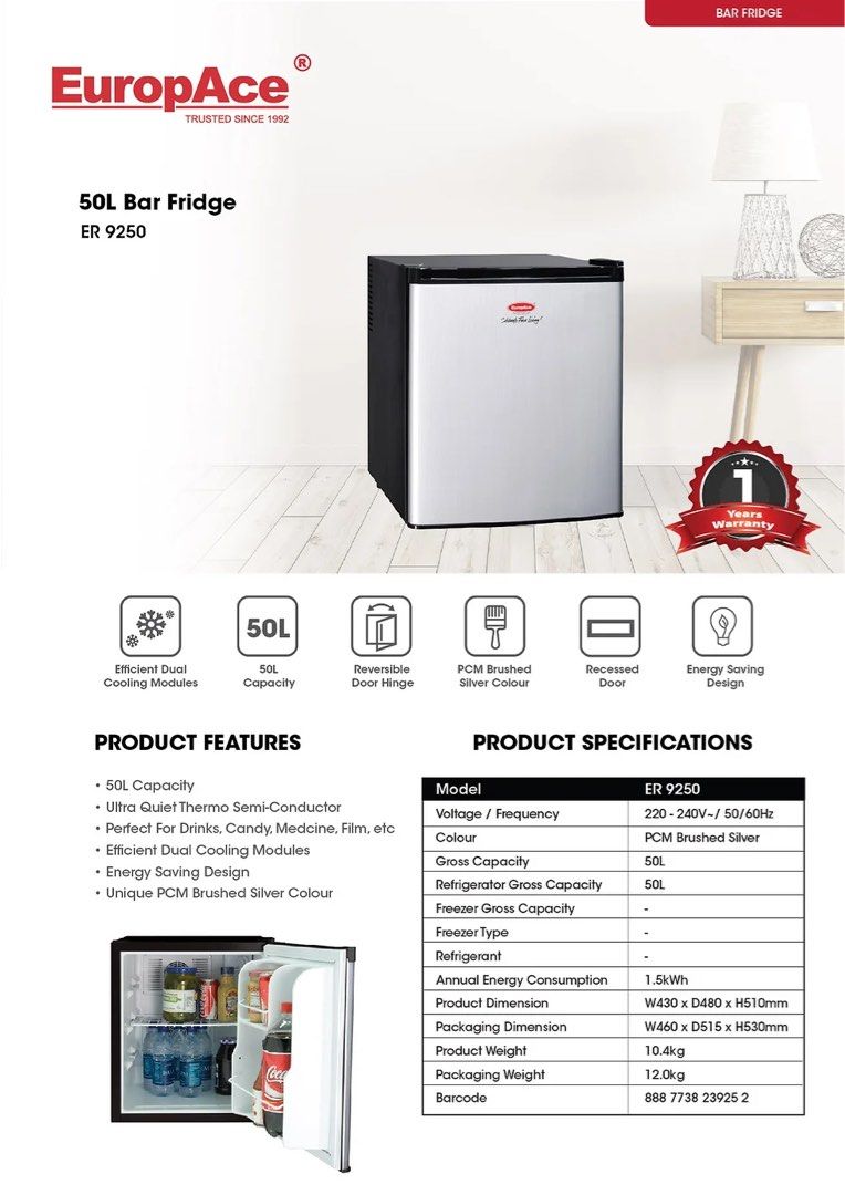 Europace Bar Fridge (ER9250), TV & Home Appliances, Kitchen Appliances ...