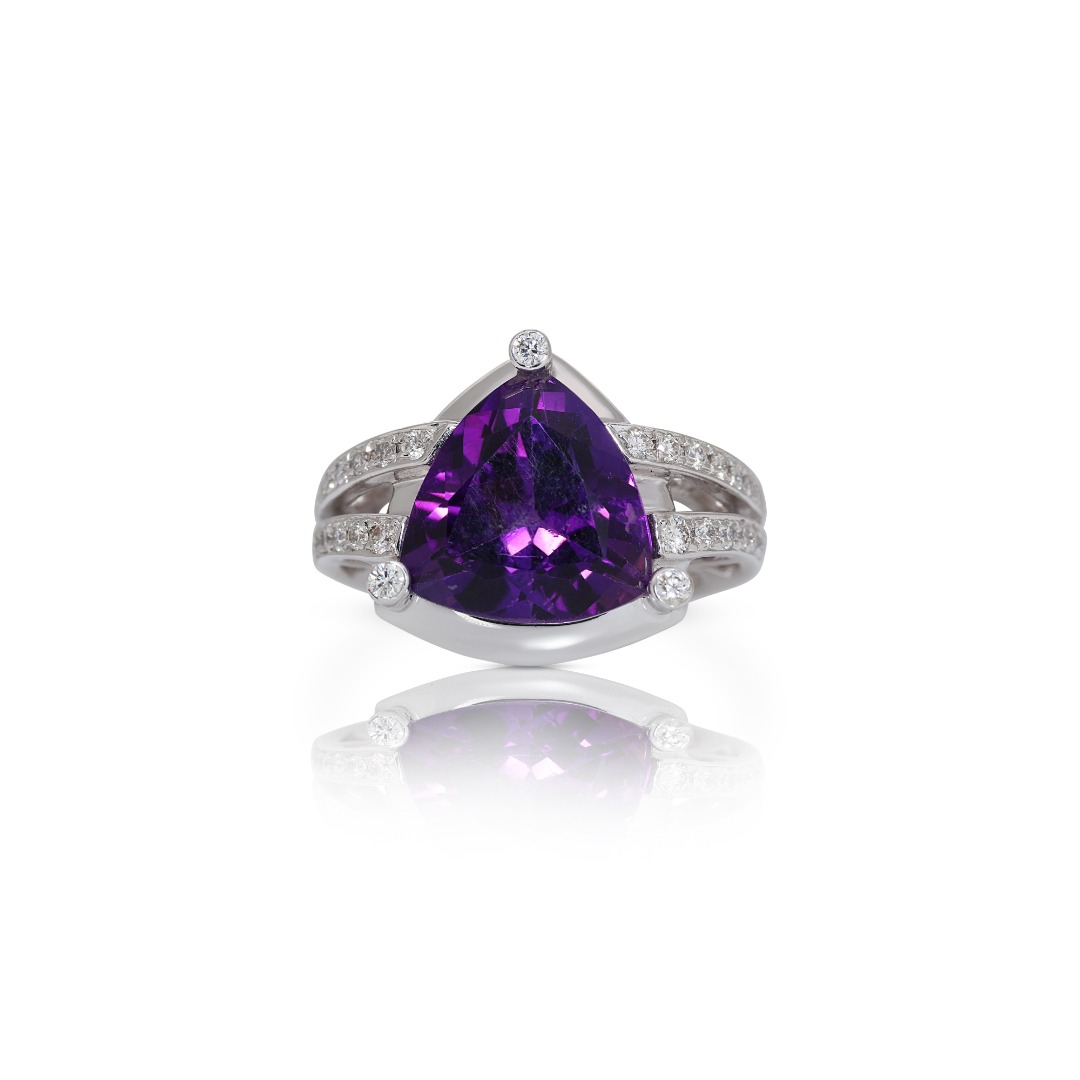 Fabulous 3.50ct. Triangular Mixed Cut Pave Amethyst Ring - SR-WG-162850 ...