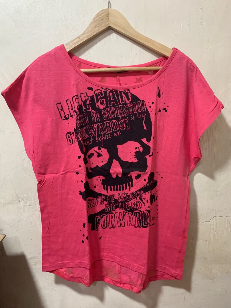 Fuchsia Hot Pink Skull Blouse / Avril Lavigne / Abbey Dawn Inspired ...