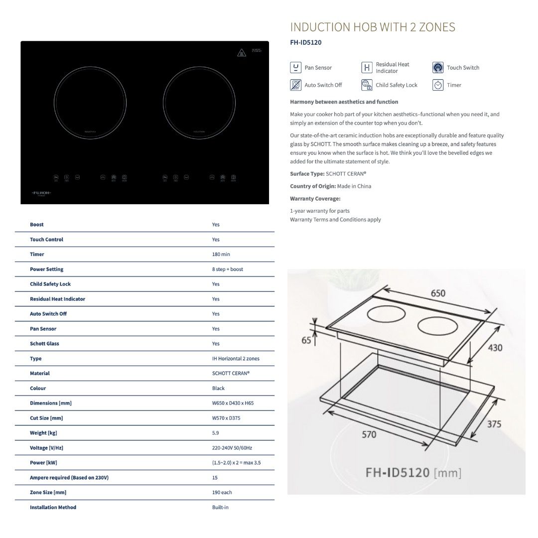 FUJIOH 2/3 ZONE INDUCTION HOB WITH TOUCH CONTROL [FH-ID5125/FH-ID5120 ...