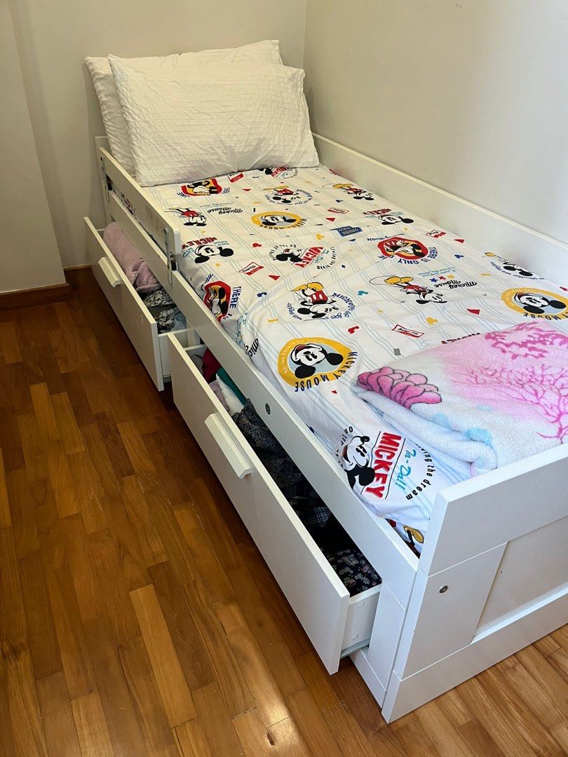 IKEA expandable single bed with drawers, Furniture & Home Living ...