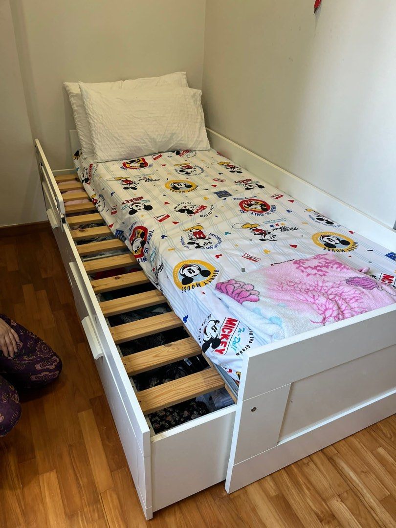 IKEA expandable single bed with drawers, Furniture & Home Living ...