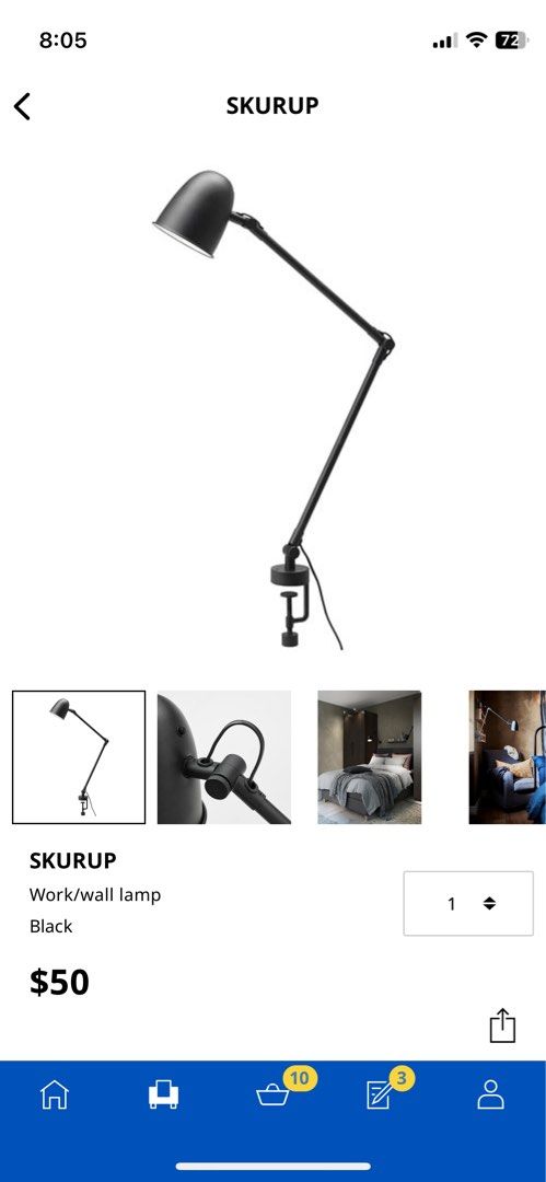 IKEA Skurup Work Clamp Wall Lamp, Furniture & Home Living, Lighting ...