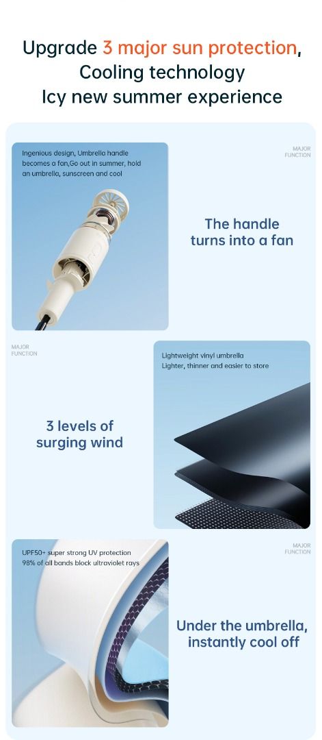 JISULIFE FA52 2500mAh Umbrella With Cooling Fan Aesthetic Color with ...