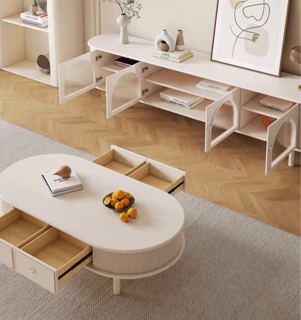 LASELA Modern Cream TV Console & Coffee Table, Furniture & Home Living ...