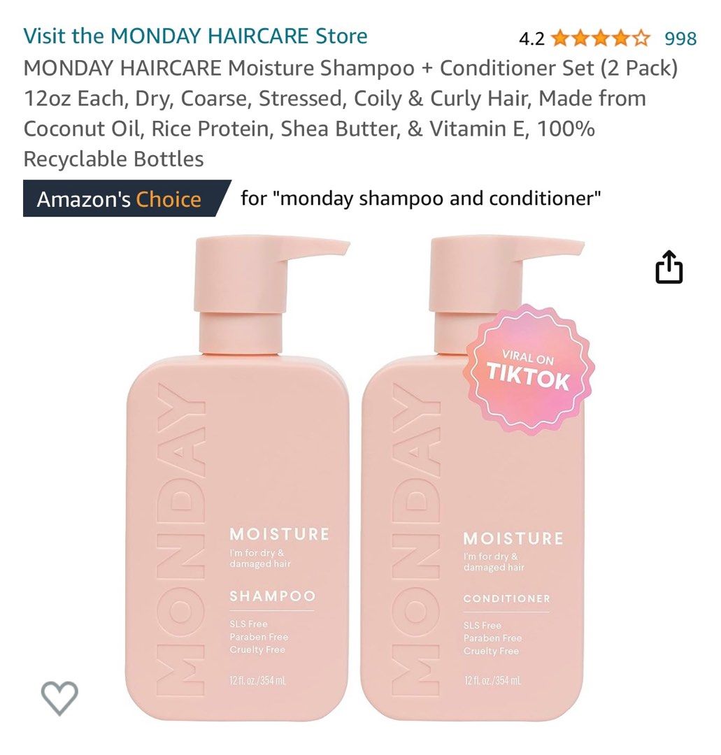 Monday Haircare Moisture Shampoo & Conditioner, Beauty & Personal Care ...