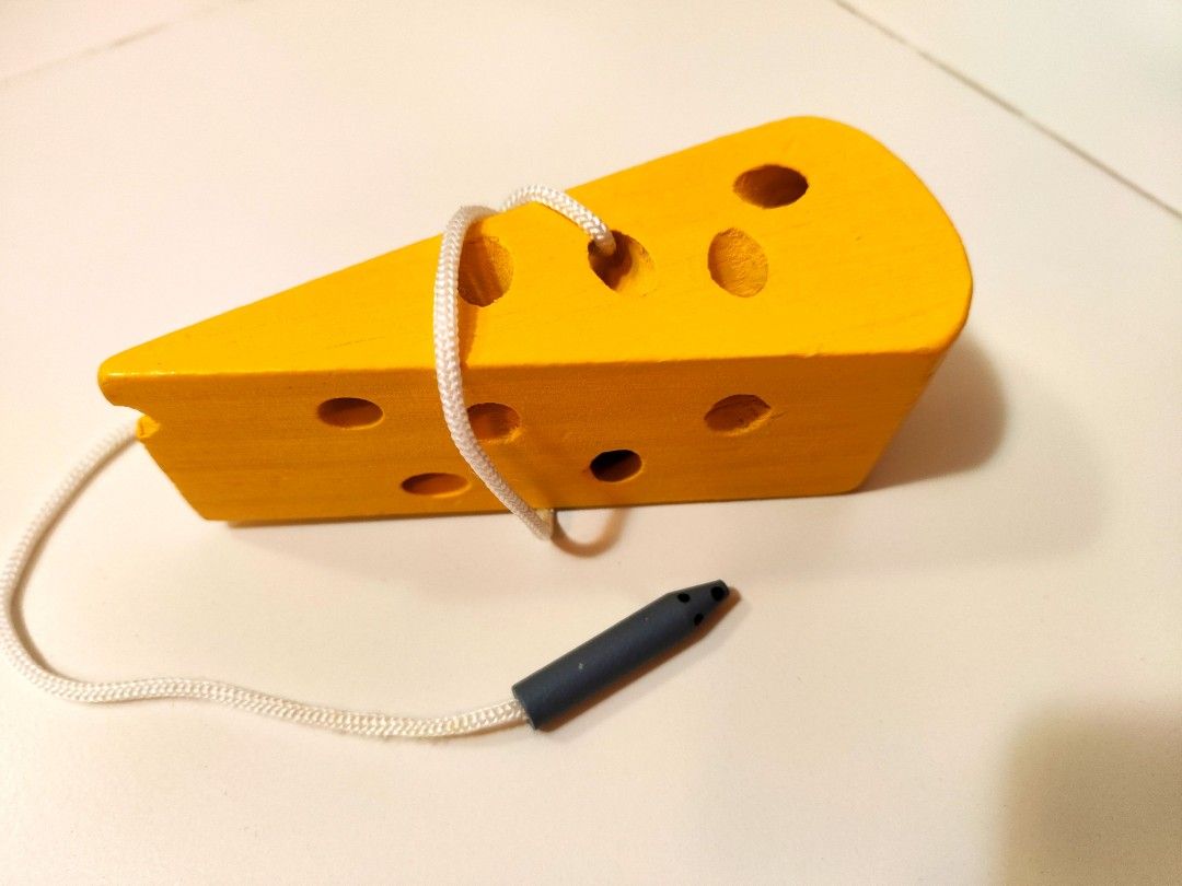 Montessori-aligned wooden cheese threading toy for 12 months ...