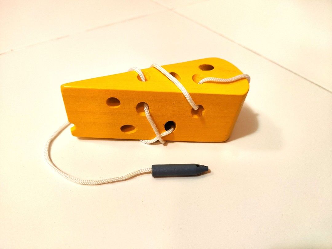 Montessori-aligned wooden cheese threading toy for 12 months ...