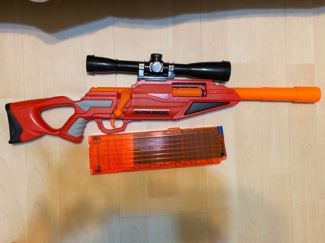Nerf gun Alpha Rogue Rifle w Telescopic sight scope fully loaded ...