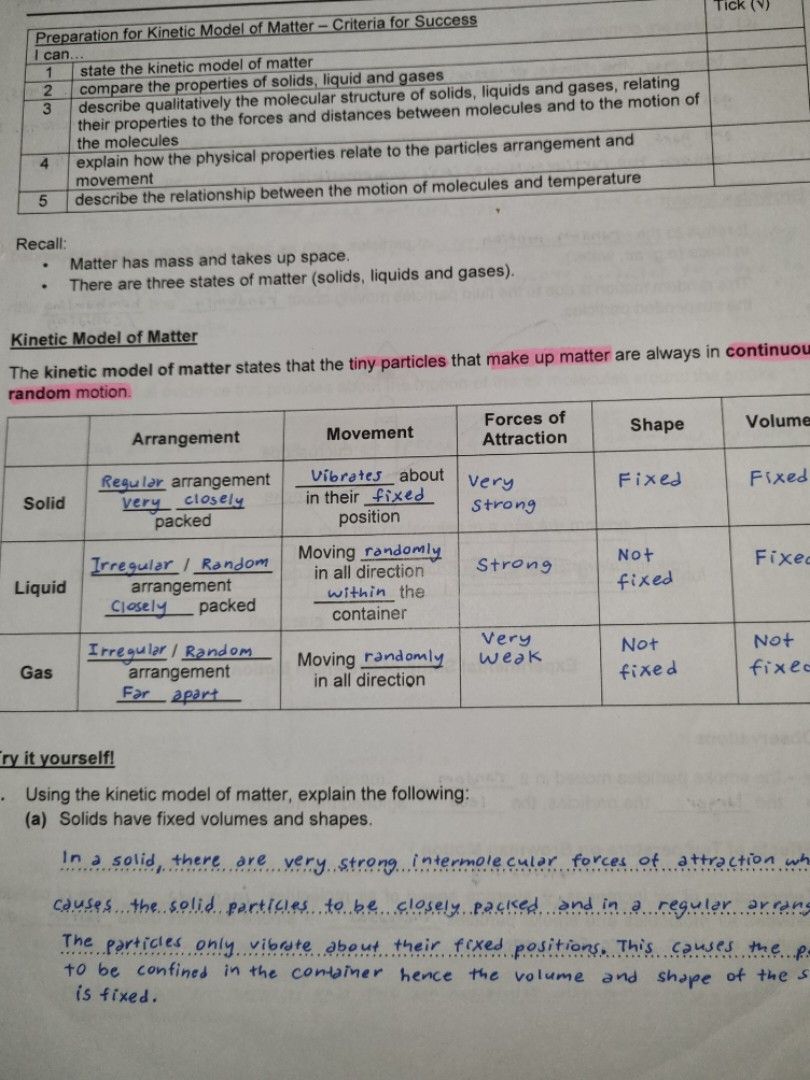 O level Pure Physics 'Kinetic Model of Matter' notes, Hobbies & Toys ...