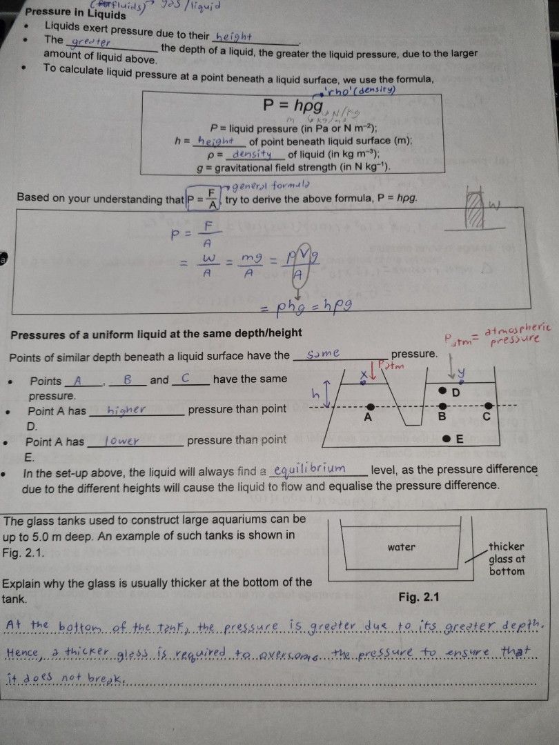 O level Pure Physics 'Pressure' notes, Hobbies & Toys, Books ...