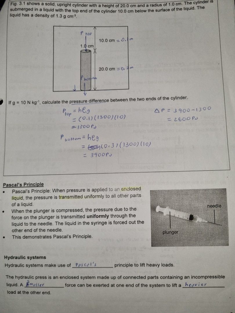 O level Pure Physics 'Pressure' notes, Hobbies & Toys, Books ...