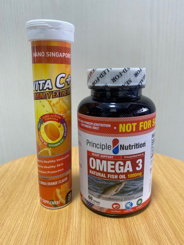 Omega 3 (60 softgels) & Vit C (20 tablets), Health & Nutrition, Health ...