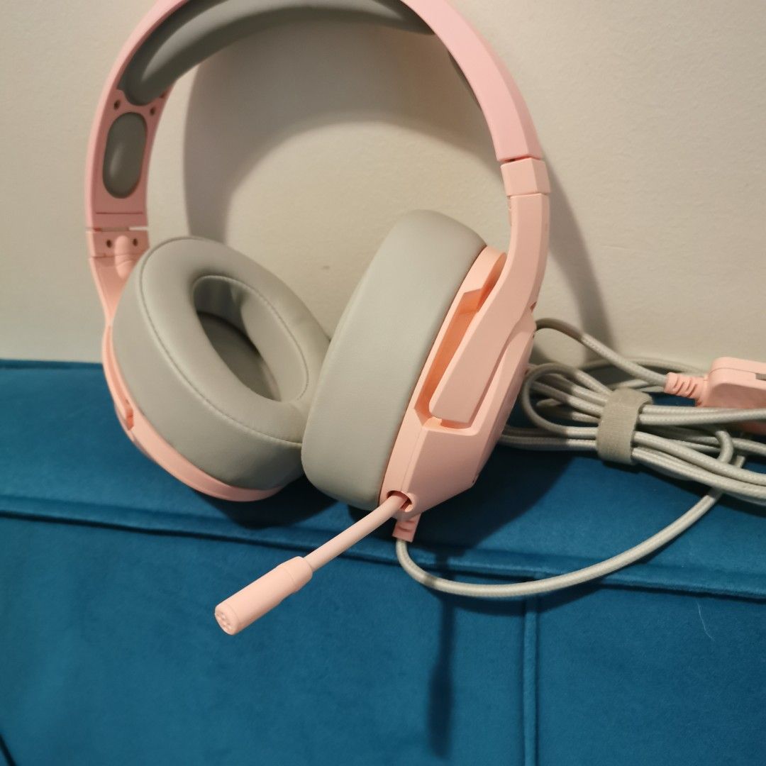Onikuma K9 Pink Gaming Headset with Retractable Mic (Cat Ears not ...