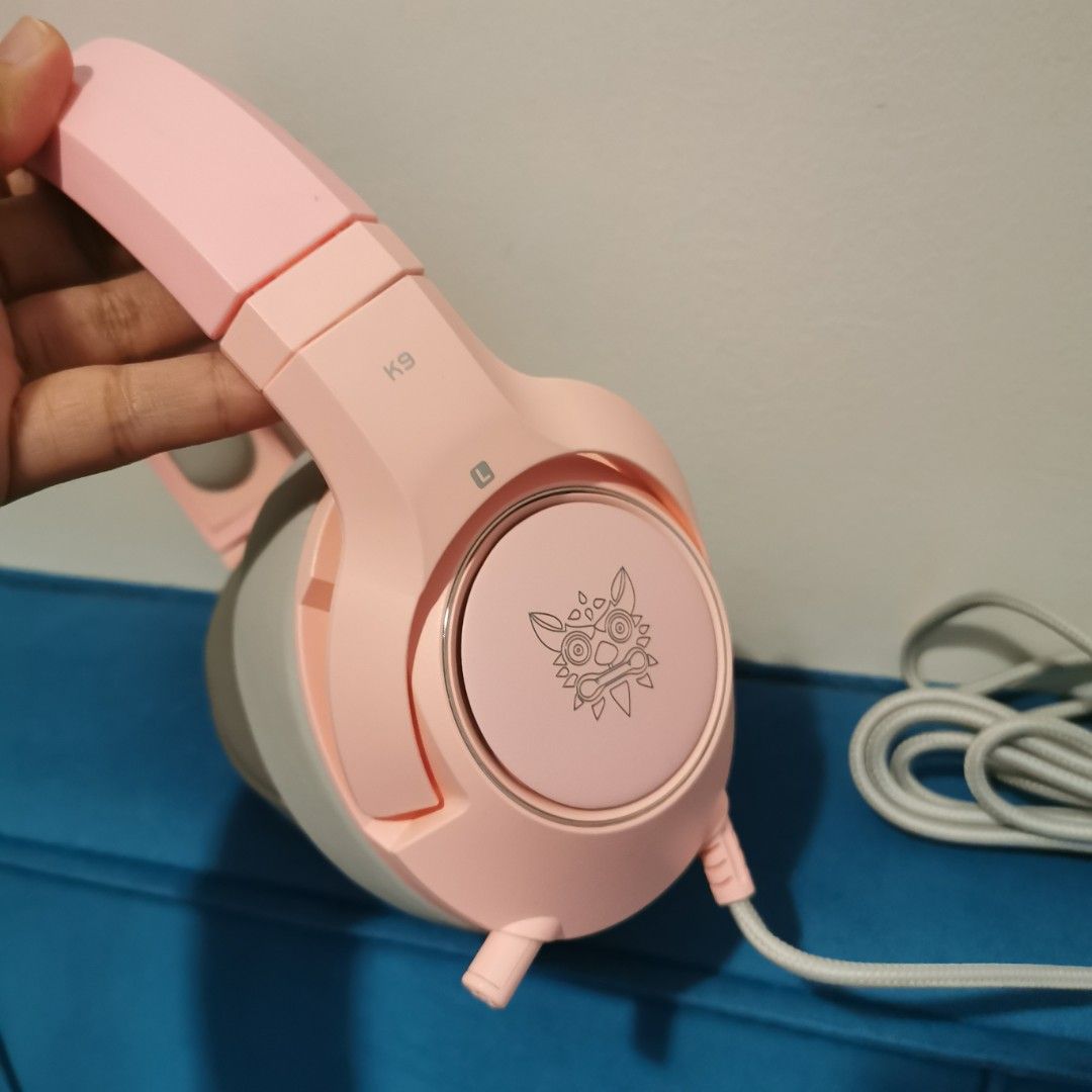 Onikuma K9 Pink Gaming Headset with Retractable Mic (Cat Ears not ...