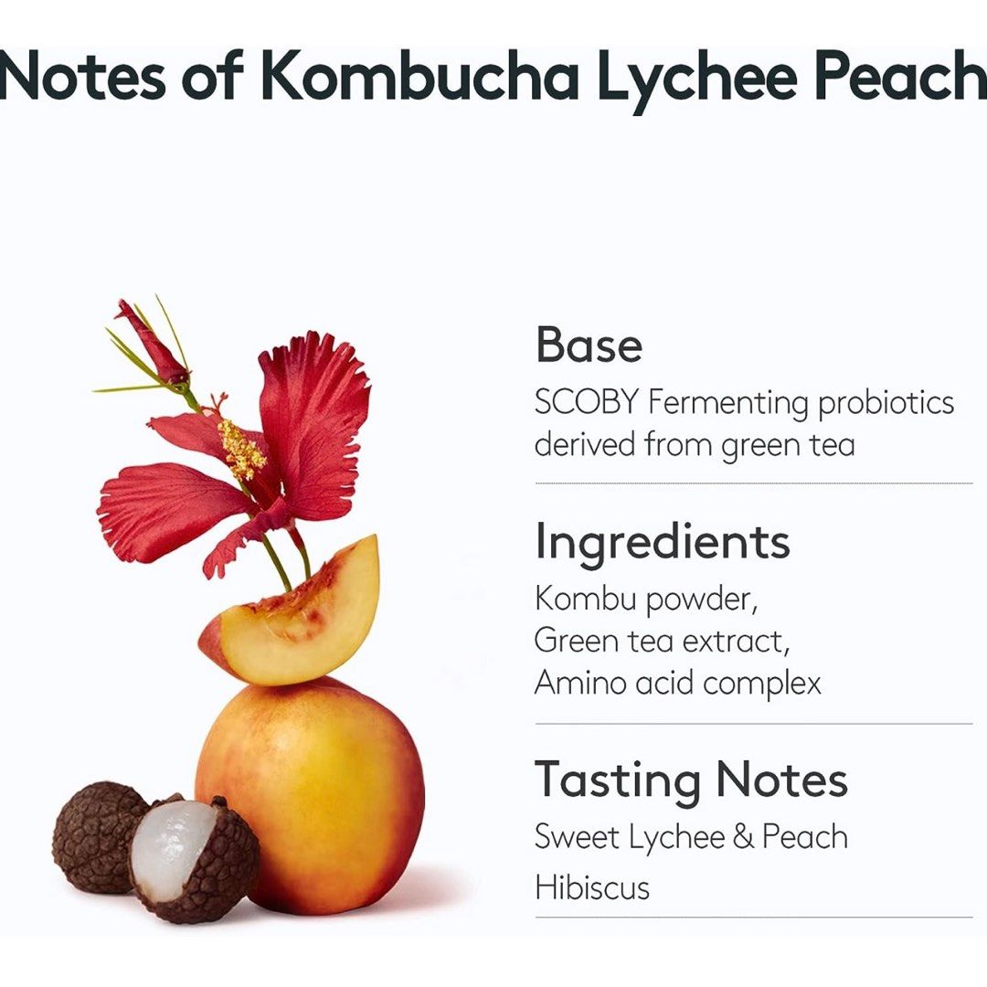 Osulloc Kombucha Lychee Peach sachets, Health & Nutrition, Health ...