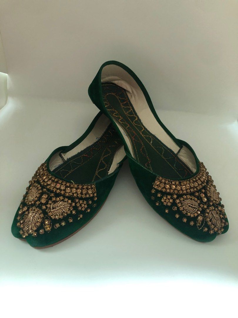 Pakistani Beaded Khussa in Emerald Green, Women's Fashion, Footwear ...