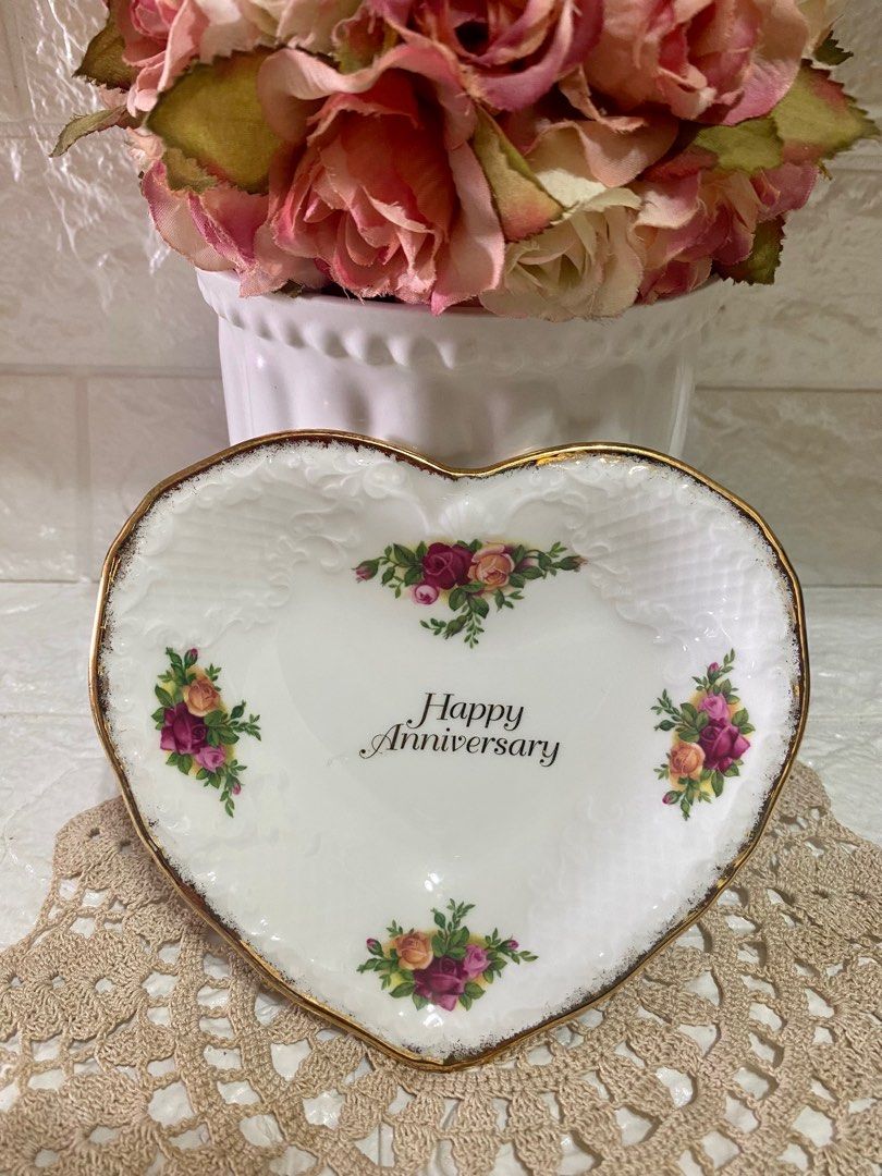 Royal Albert OCR Happy Anniversary Heart Shaped Trinket Dish, Furniture ...
