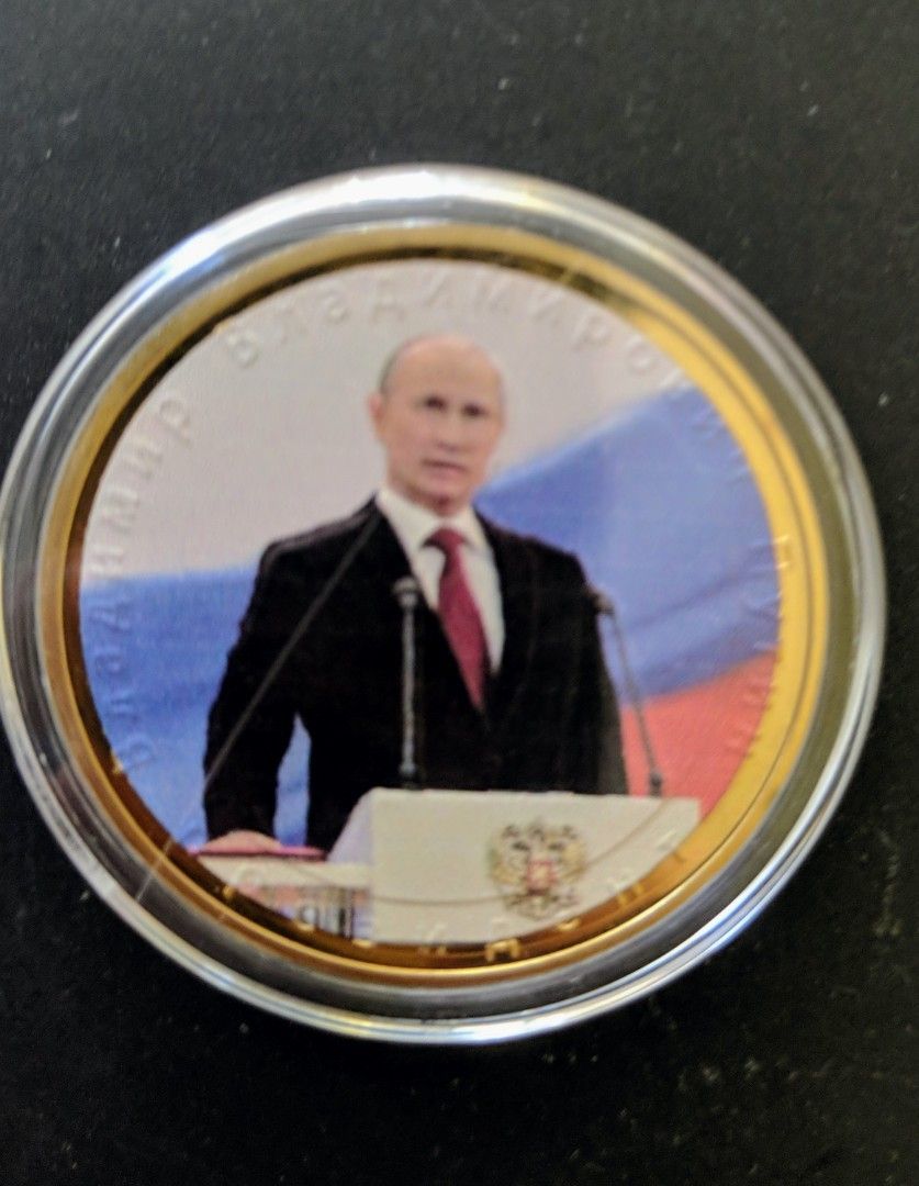 Russia President gold colour Vladimir putin coin in holder, color ...