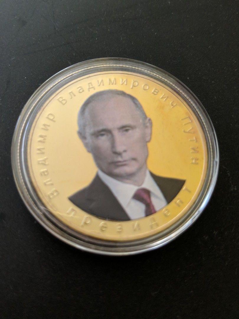 Russia President gold colour Vladimir putin coin in holder, color ...