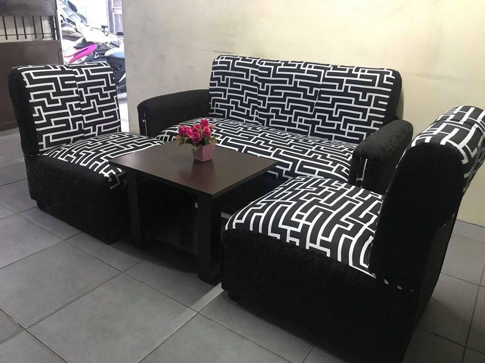 sala set black white fabric sofa with wood table uratex foam / COD only ...