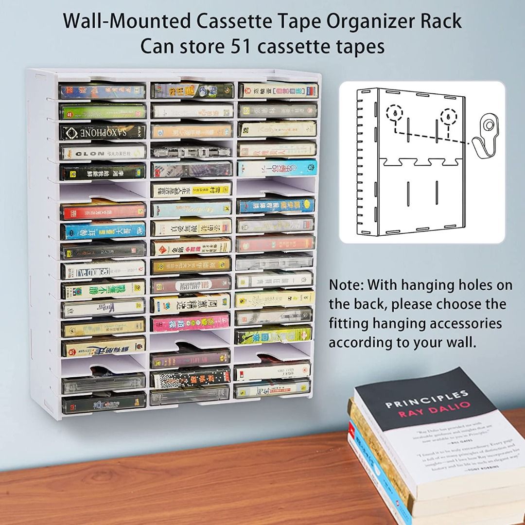 Sanfurney 51-Slot Cassette Tape Storage, Desktop Rack Audio Tape ...