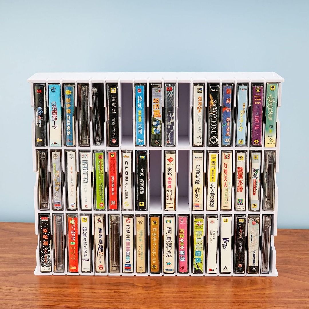 Sanfurney 51-Slot Cassette Tape Storage, Desktop Rack Audio Tape ...