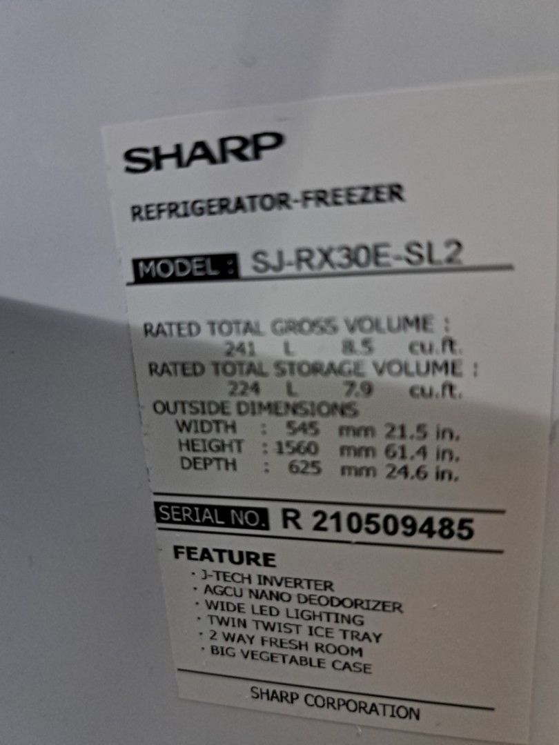 Sharp Refrigerator Fridge inverter 3 ticks 225L net warranty 2months ...