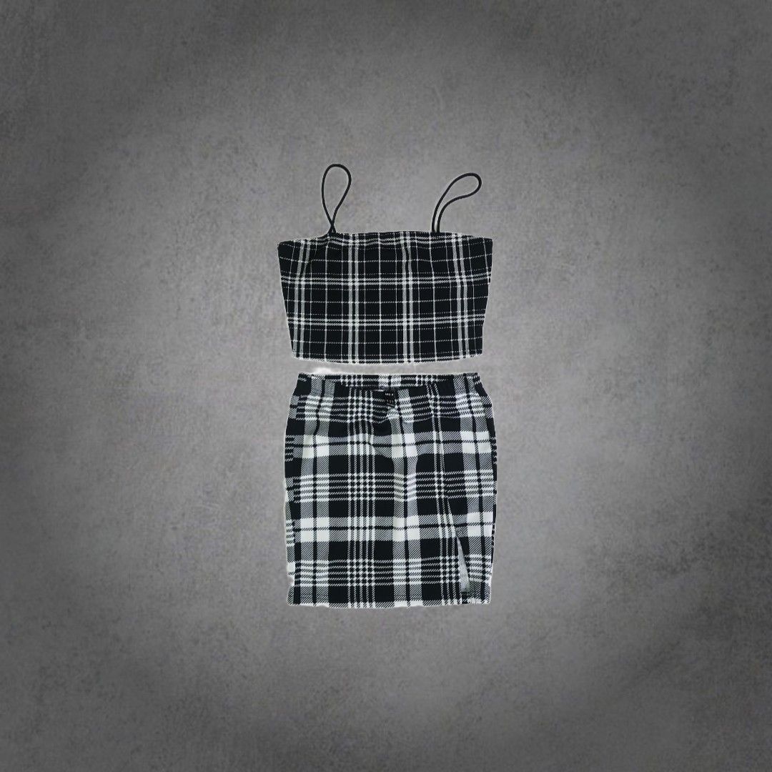 Shein Black and White Checkered Top and Skirt on Carousell