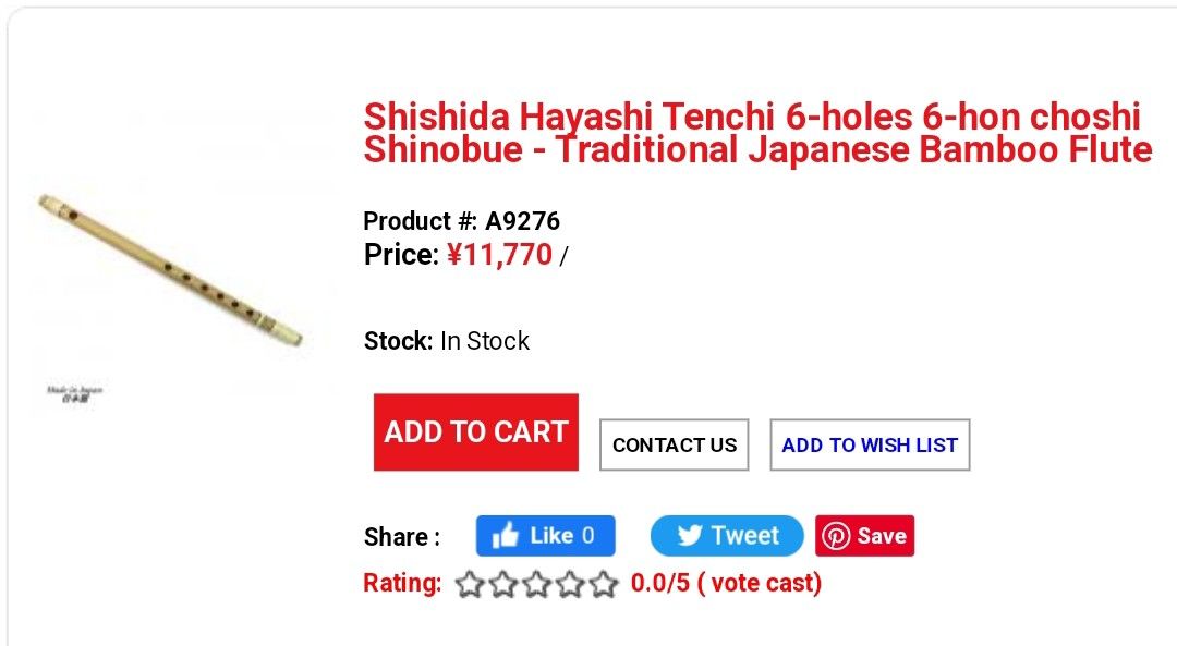 Shishida Hayashi Tenchi 6-holes 6-hon choshi Shinobue Traditional ...