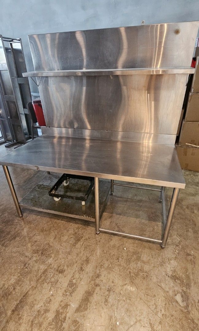 Stainless steel table with back splash, Furniture & Home Living ...