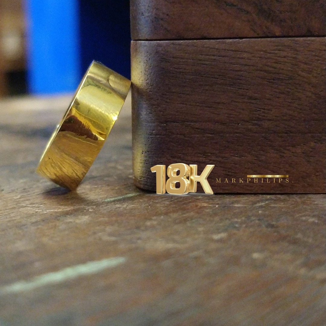 Super Polish Solid 18K Gold Ring Flat and Plain Design, Women's Fashion ...
