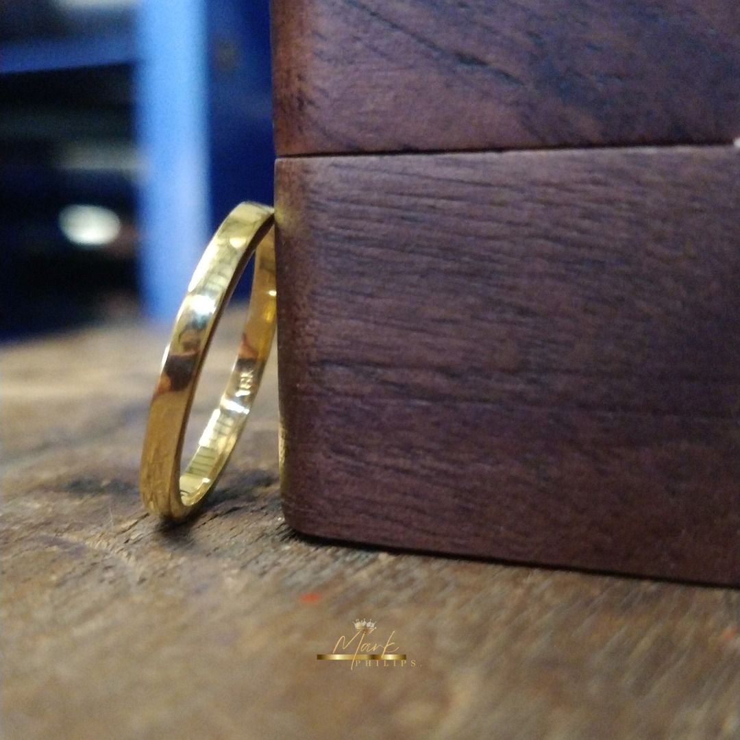 Super Polish Solid 18K Gold Ring Flat and Plain Design, Women's Fashion ...