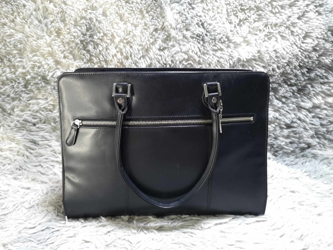 Theoria Black Leather Zipper Laptop Bag on Carousell