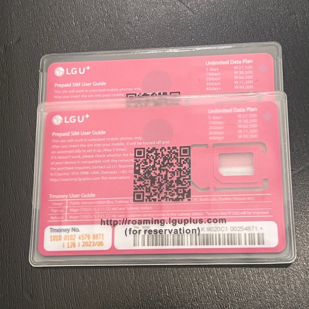 UNLIMITED South Korea LG U+ 2 (Two) SIM Cards (Left 3 days till 27 August 2023), Mobile Phones ...
