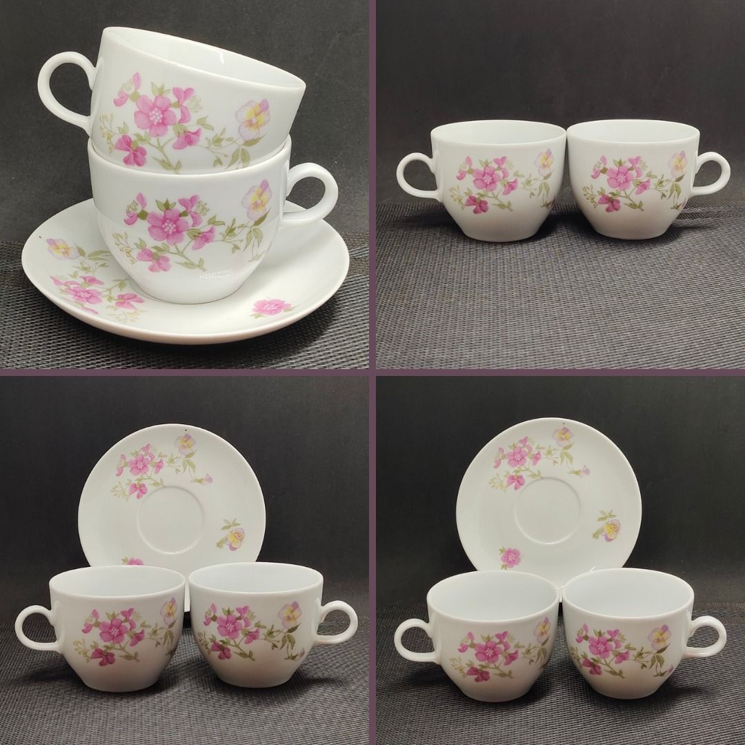Vintage Kahla GDR Pink Flowers Pattern Trio - 2 Demitasse Cups & 1 Saucer, Furniture & Home ...