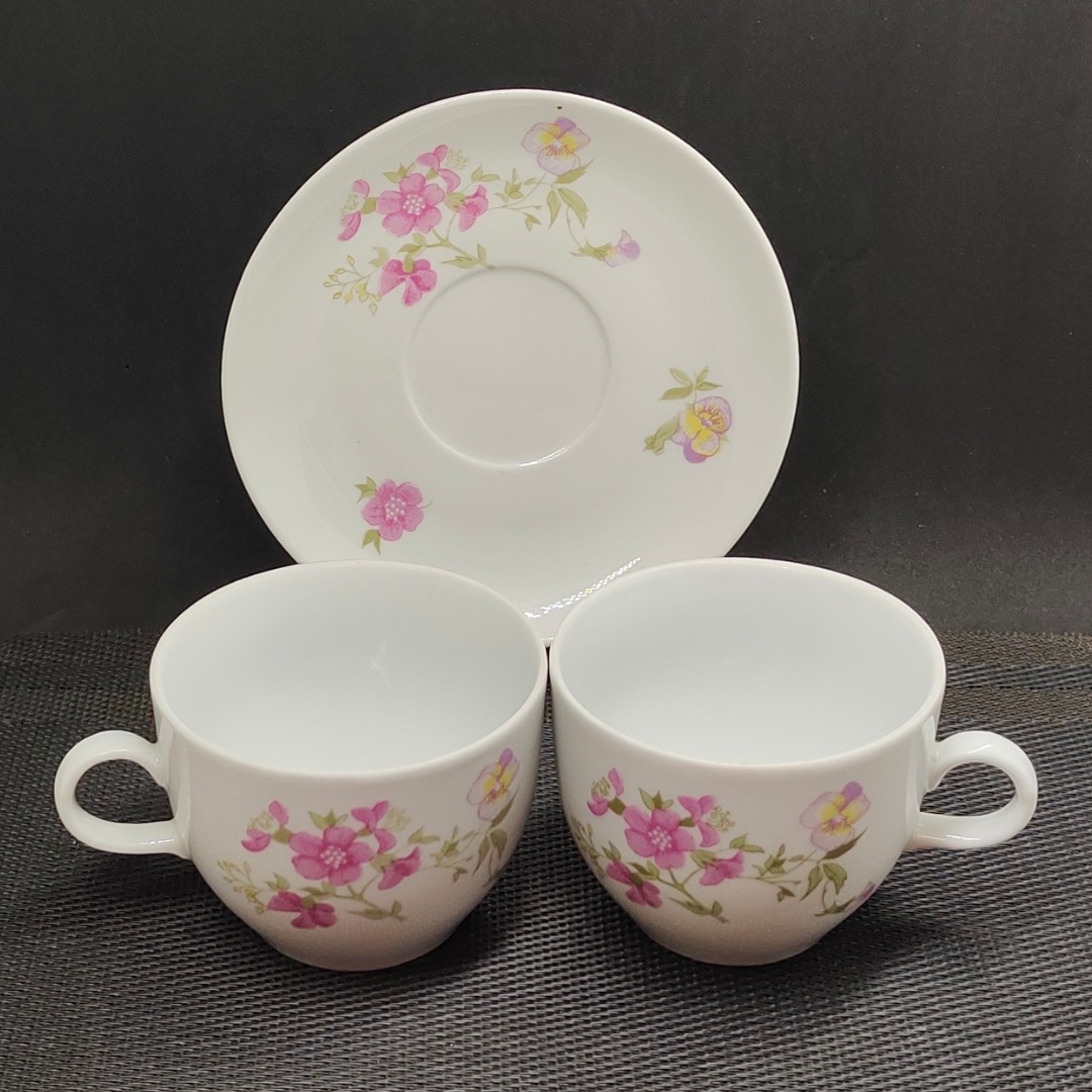 Vintage Kahla GDR Pink Flowers Pattern Trio - 2 Demitasse Cups & 1 Saucer, Furniture & Home ...