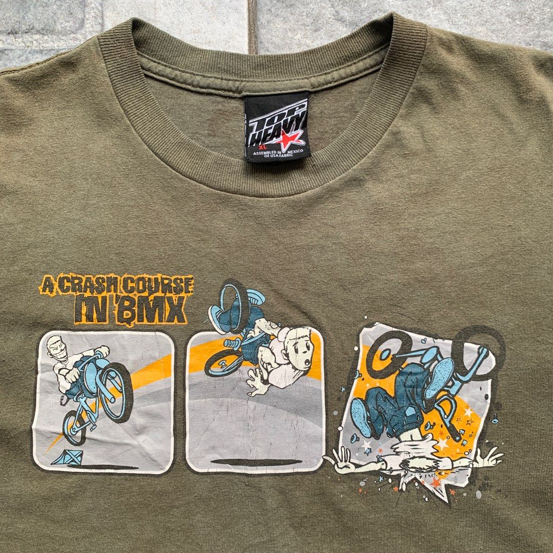 Vintage Top Heavy BMX Crash Course Statement Tee Shirt, Men's Fashion ...