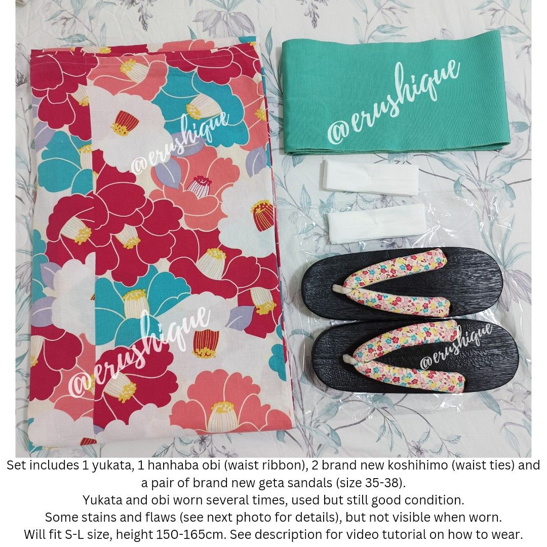 Yukata Set (Pink/Green) Japanese Traditional Clothing Costume Japan ...