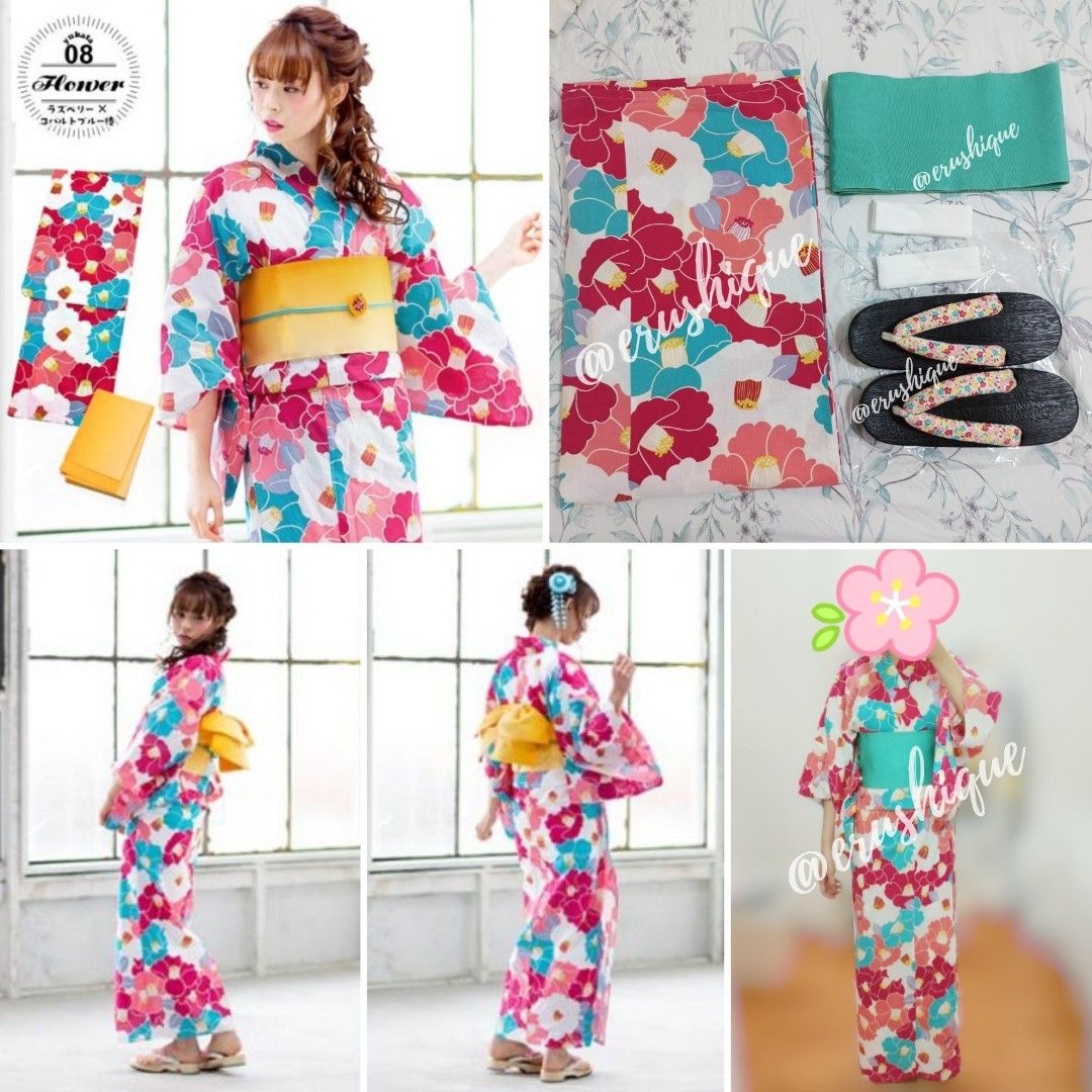 Yukata Set (Pink/Green) Japanese Traditional Clothing Costume Japan ...