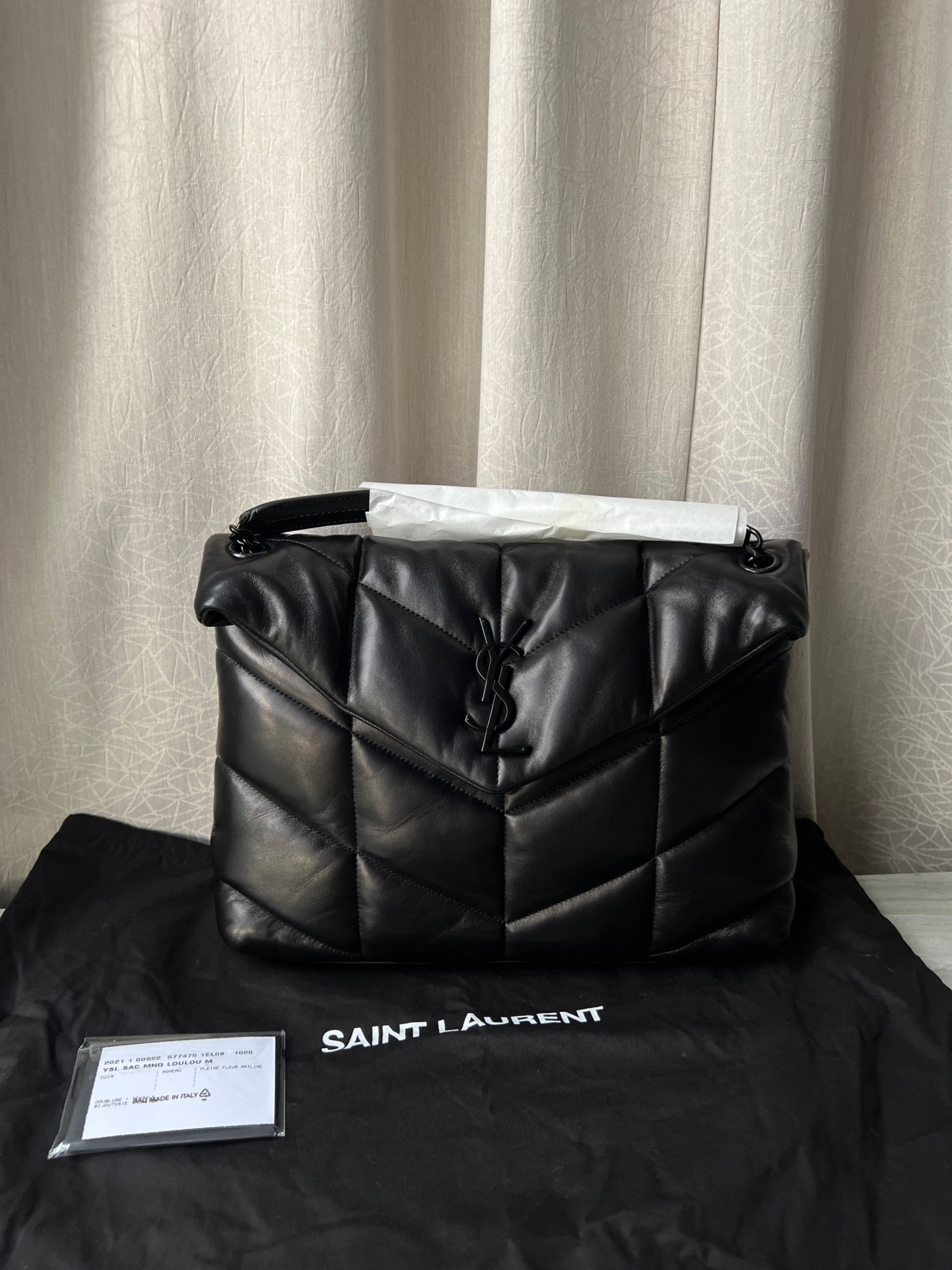 Yves Saint Laurent YSL Lou Lou Medium Puffer, Matte Black Hardware ...