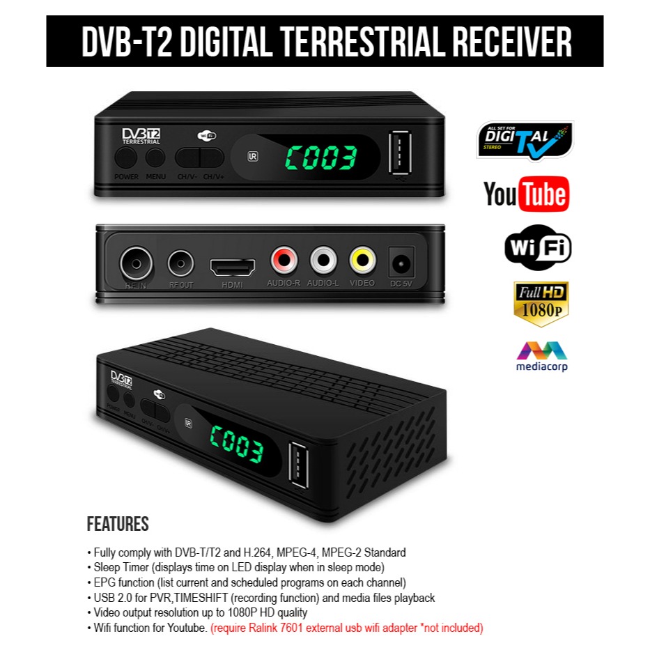 2023 DVB-T2 Digital TV Box Singapore Receiver KNT2302, TV & Home ...