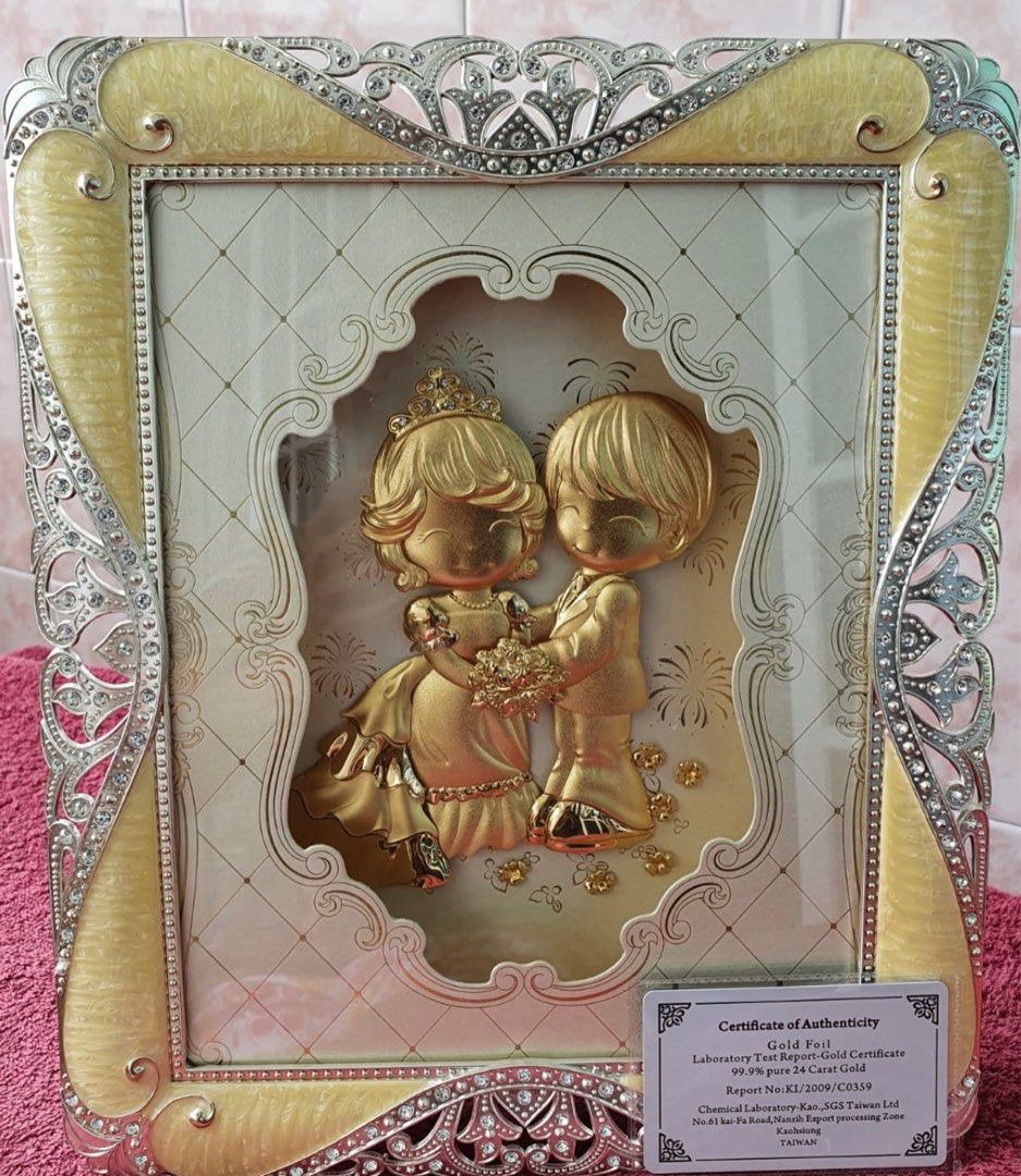24K Gold Foil Frame Couple / Wedding, Furniture & Home Living, Home ...