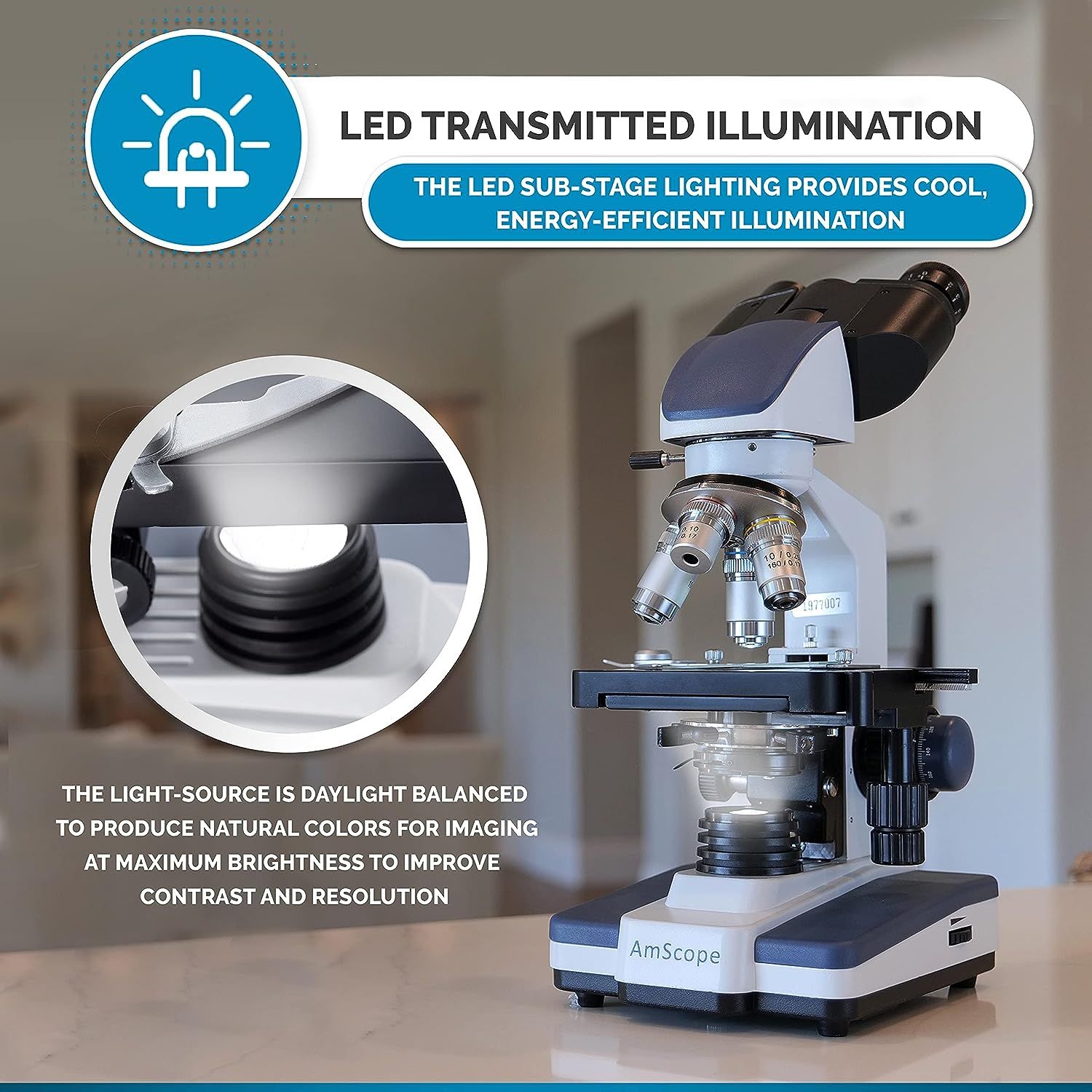 AmScope B120C-E1 Siedentopf Binocular Compound Microscope, 40X-2500X ...
