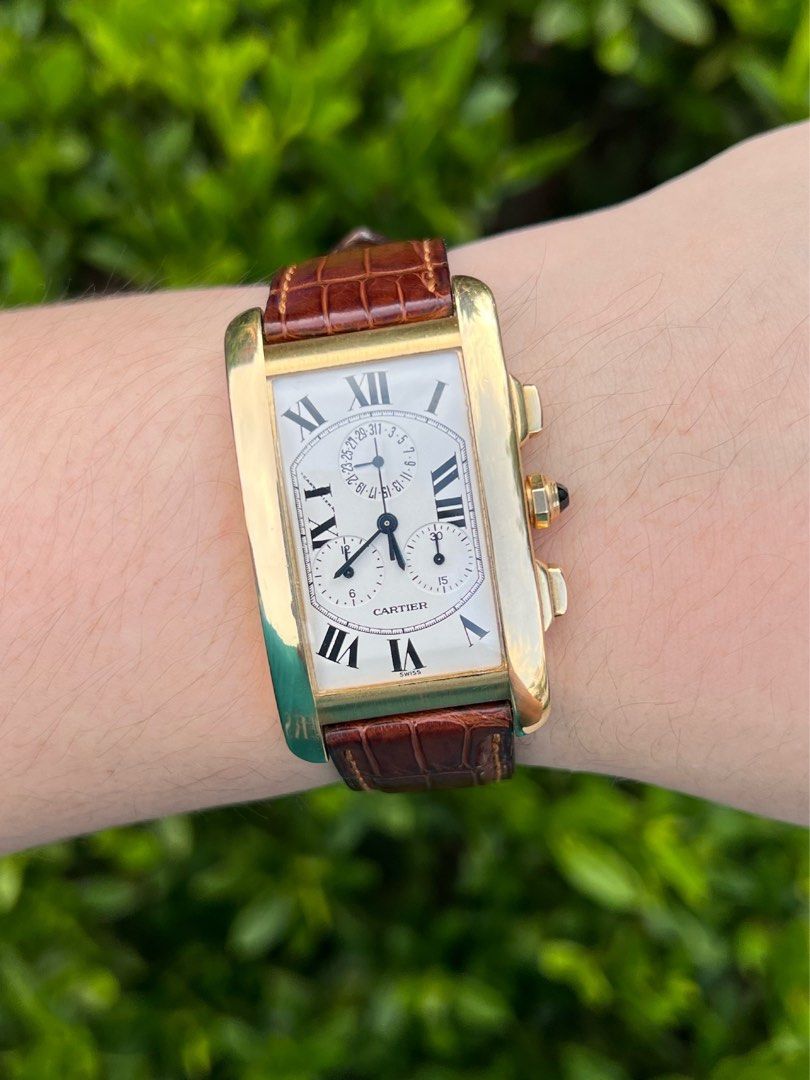 [Cartier Serviced] Cartier Tank Americaine 1730 Chronoflex Solid Gold ...