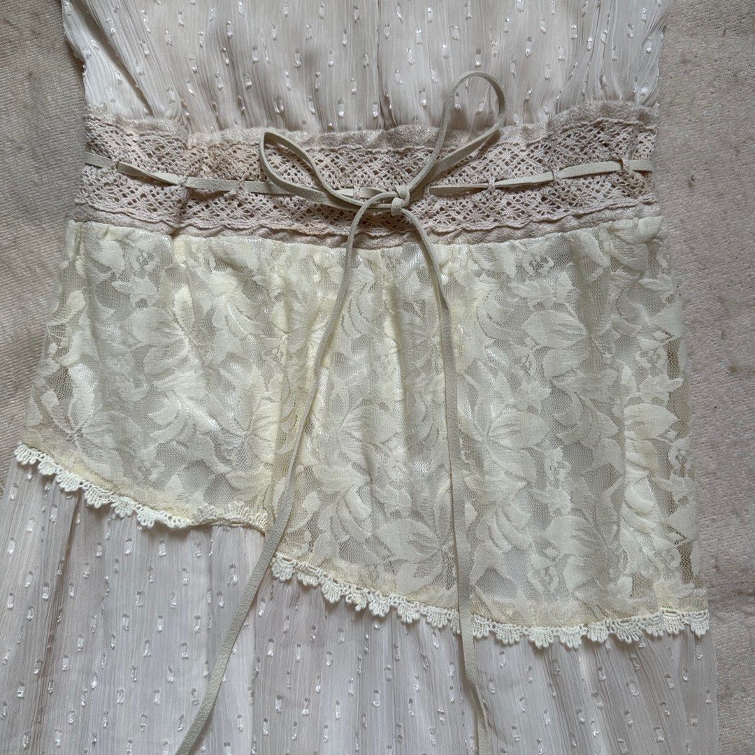 cream layered maxi dress w/ under-bust ties (coquette/cottagecore, liz ...