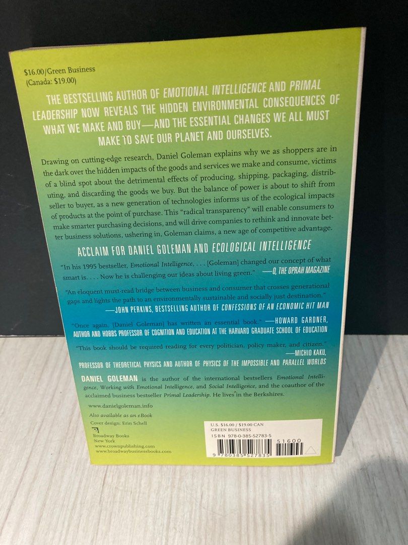 ECOLOGICAL INTELLIGENCE by Daniel Coleman, Hobbies & Toys, Books ...