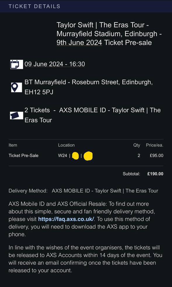 2x edinburgh era’s tour tickets 9th june 2024, Tickets & Vouchers ...