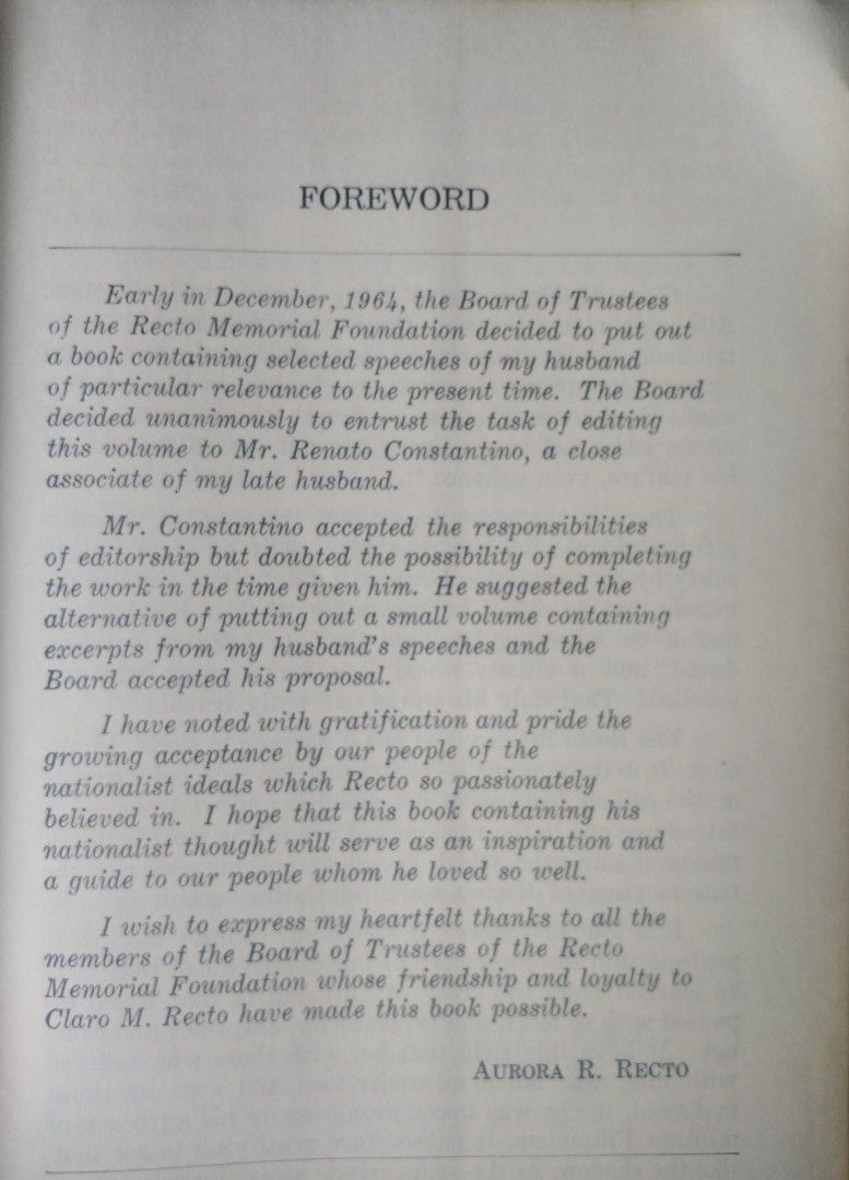 (EXTREMELY RARE) Recto Reader (Claro M. Recto) Book, Hobbies & Toys ...