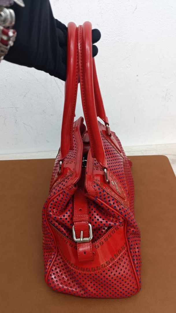 FENDI PERFORATED DE JOUR HANDBAG 8BN157-AFM-098 RED PATENT LEATHER SHW ...
